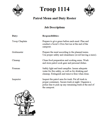 Meal Plan/Duty Roster - Troop 1114 | Magnolia, TXTroop 1114 | Magnolia ...